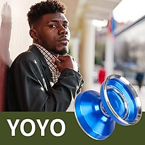 WATIEOBOO Bi-Metal Yoyo with 4 Stainless Steel Rings, Professional Unresponsive Yoyo for Adults Advanced Players, Incredible Drive Performance and Idling Capability (6Black Blue)