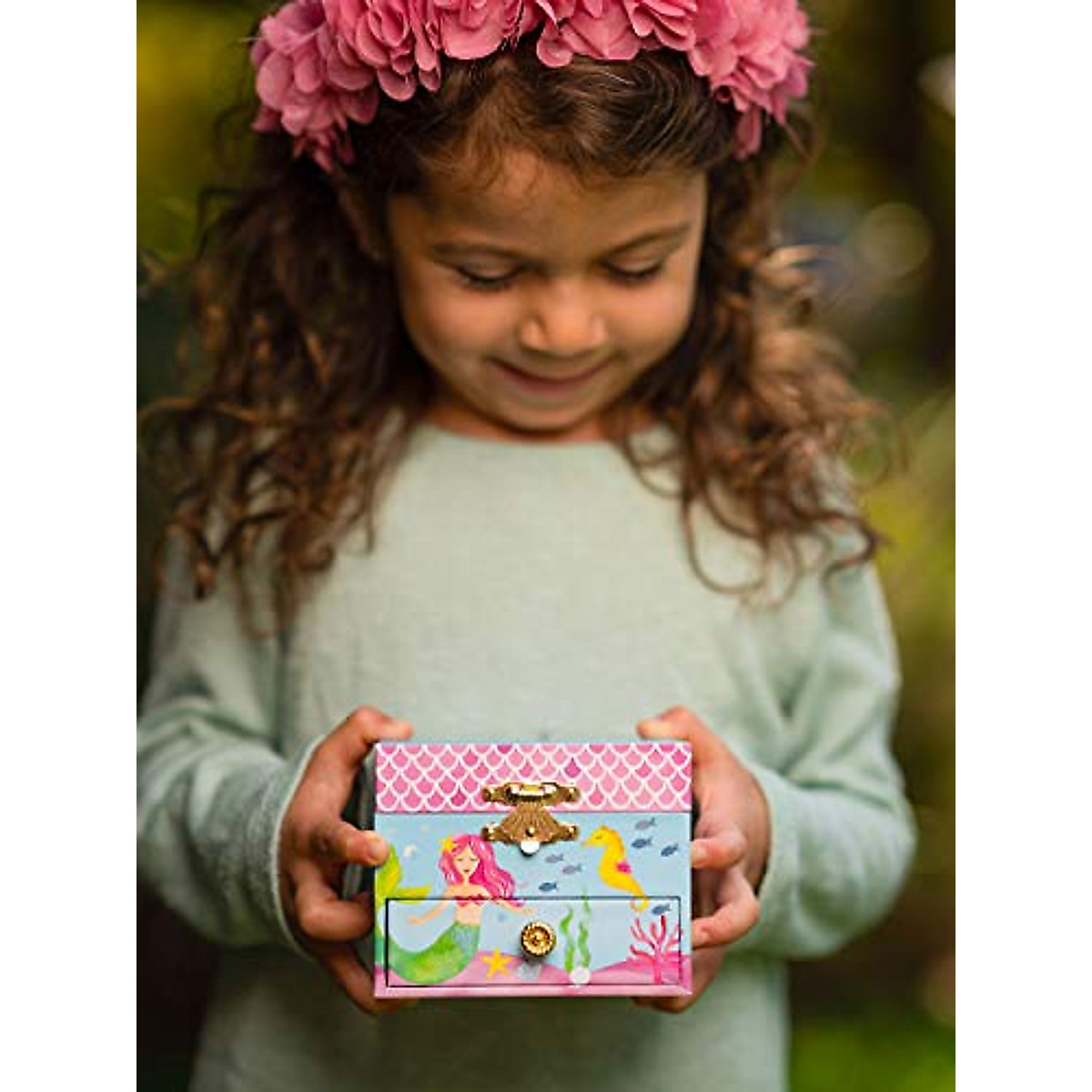 Jewelkeeper Mermaid Girl's Musical Jewelry Box, Underwater Design Pullout Drawer, Over The Waves Tune