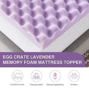 Dyonery 2 Inch Egg Crate Memory Foam Queen Mattress Topper, Soothing Lavender Infused, CertiPUR-US Certified, Cooling Sleep, Pressure Relief, 60"×80"×2"