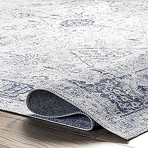 Rugs USA x Lauren Liess Bayberry Vintage Machine Washable Ultra Thin Area Rug, 5' x 8', Light Blue
