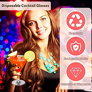 KesaPlan 50 Pack Plastic Martini Glasses Disposable Cocktail Glasses 6.5 oz Martini Plastic Cocktail Glasses with Cocktail sticks, Ice Cream Dessert Cups for Outdoor Bar, Parties, Weddings, Home Party