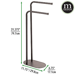 mDesign Tall Stainless Freestanding Towel Rack Holder - 2 Tier Minimalist Pedestal Hanger Holders for Kitchen and Bathroom - Racks for Bath, Hand, Dish, and Tea Towels or Washcloths - Bronze