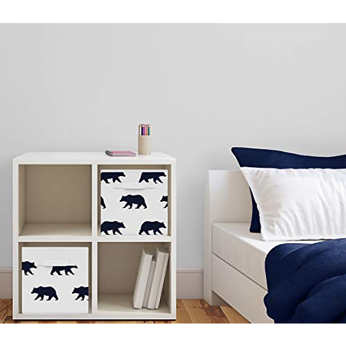 Sweet Jojo Designs Navy Blue and White Woodland Organizer Storage Bins for Big Bear Collection - Set of 2