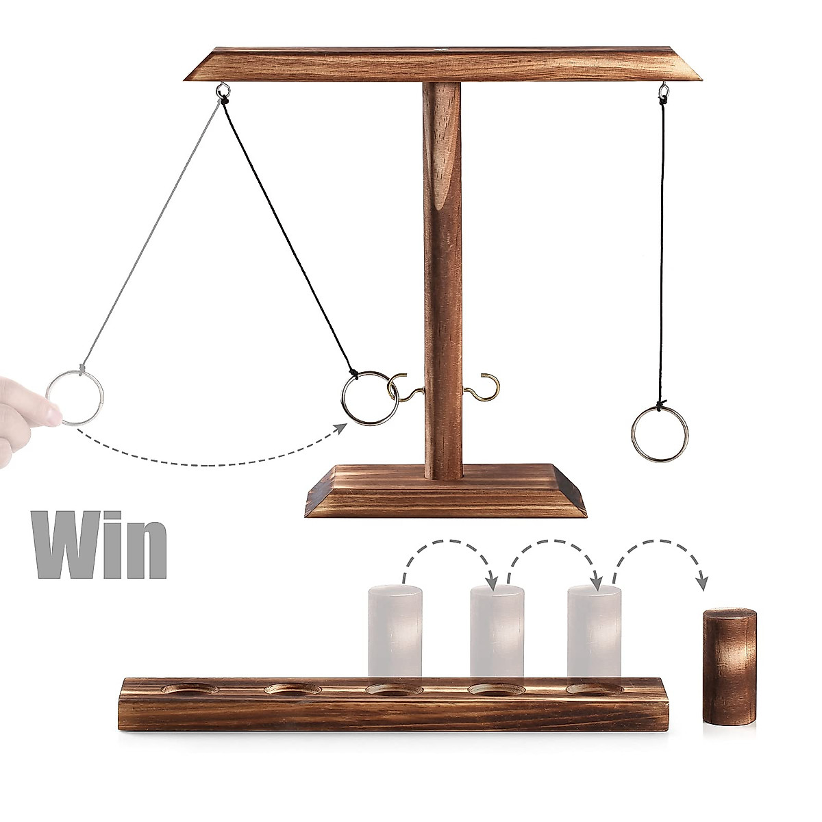 Tabletop Hooks Game, Ring Toss Game for Kids Adults, Handheld Board Games with Shot Ladder Bundle,Outdoor Indoor Handmade Wooden Hook and Ring Shot Games for Adults Party