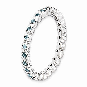 Solid 925 Sterling Silver Stackable Aquamarine Blue March Gemstone Ring Eternity Band Size 5