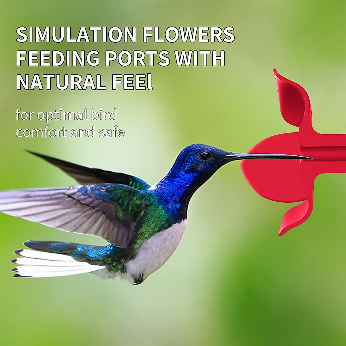 Billion Sky Hummingbird Feeder for Outdoors, Lantern Shaped Bottle, 6 Simulation Flowers Feeding Ports, 26 fl.oz, Hanging for Garden Yard, Rust Proof, Red(Ant Moat Included)