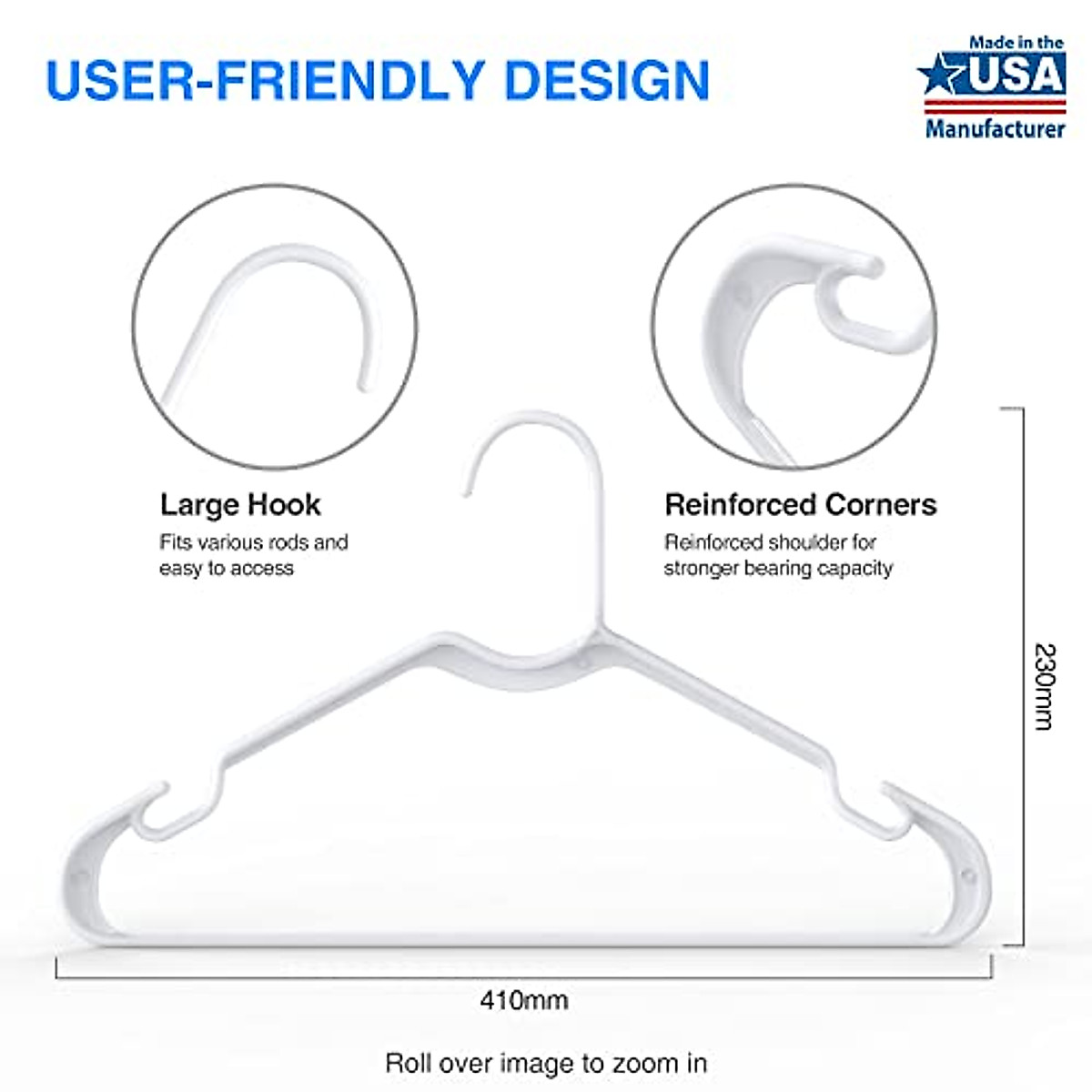 Sehloran Plastic Hangers 50 Pack,Space Saving Notched Hangers, Space Saving Slim Hangers, Heavy Duty Clothes Hanger for Coats,Pants,Dress,Shirts,White&Black,Made in USA