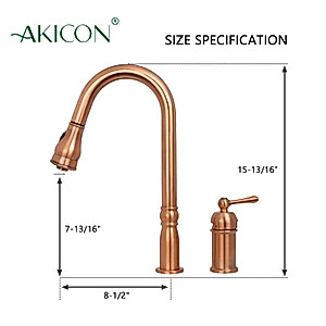 Copper Kitchen Faucet with in-Deck Handle and Soap Dispenser, Single Handle Solid Brass High Arc Pull Down Sprayer Head Kitchen Sink Faucet AK97918