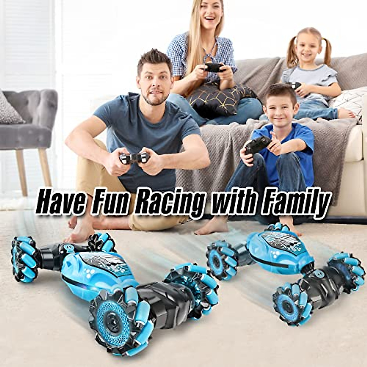 Remote Control Car, 2.4G 4WD Gesture RC Car, All Terrains Double Sides Rotating Hand Controlled RC Cars, Hand Gesture Remote Control Car with 2 Batteries, RC Cars for Boys and Girls with Light Music