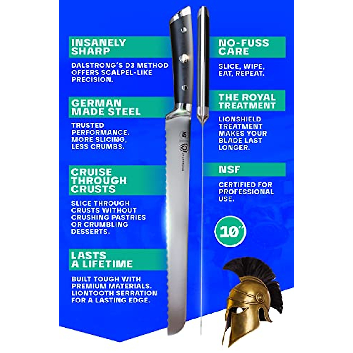 Dalstrong Serrated Bread Knife - 10 inch - Gladiator Series Elite - Forged High-Carbon German Steel - G10 Handle Kitchen Knife - Sheath Included - Razor Sharp Slicer - Slicing Knife - NSF Certified