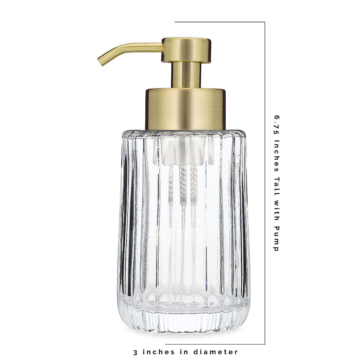 Rail19 Flora Fluted Foaming Soap Dispenser | Vintage-Inspired Modern Glass Refillable Pump Bottle for Bathroom Vanity Countertop and Kitchen, 10oz (Gold)