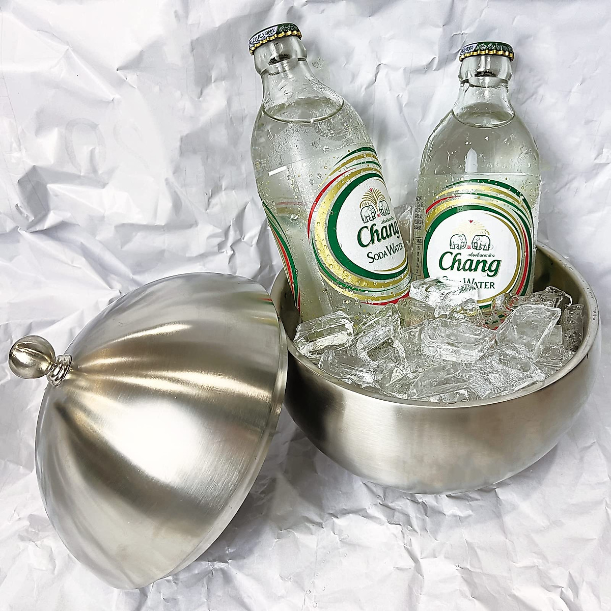 Ice Bucket with Lid Double Insulation Stainless Steel Ice Box Container Storage Box Household Kitchen Barrel Restaurant Bar Tableware Accessories