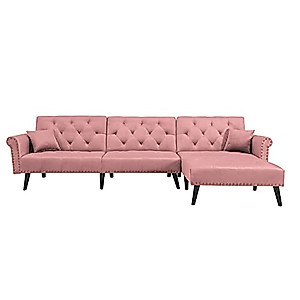 Convertible Sofa Bed Sleeper Pink Velvet