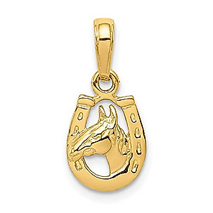 IceCarats 14K Yellow Gold Lucky Horseshoe Horse Head Necklace Animal Lover Pendant Equestrian Charm 19mm x 10mm Only