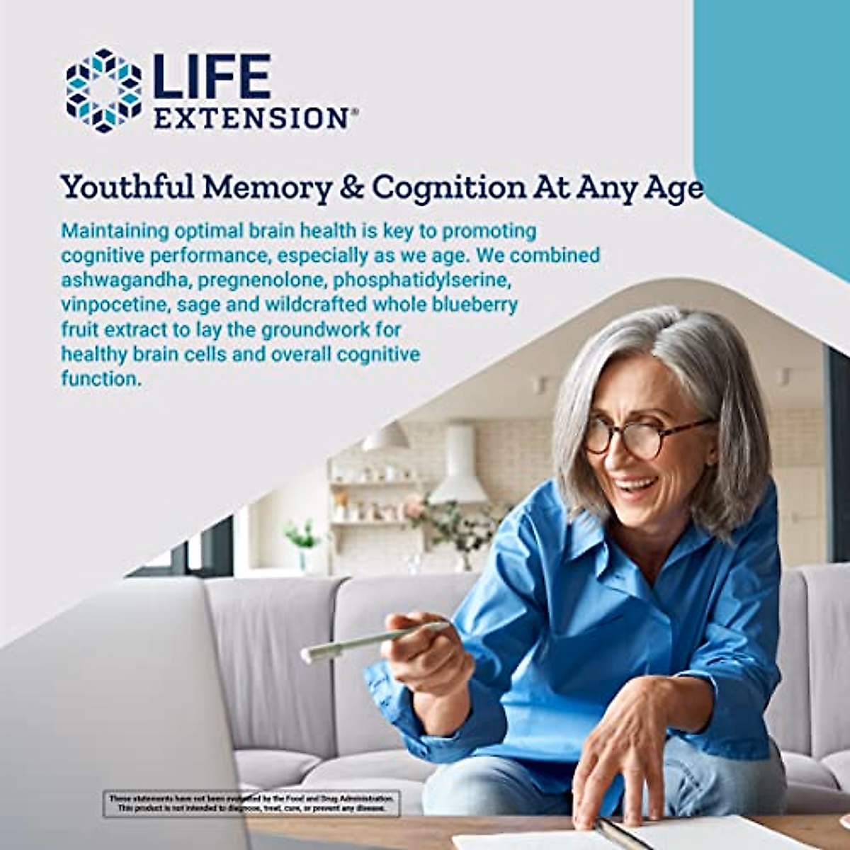 Life Extension Cognitex Elite Pregnenolone - Brain Health Supplement for Memory, Focus & Cognition - Formula with Phosphatidylserine, Ashwagandha & SAGE Extract, Calcium + More - 60 Vegetarian Tablets