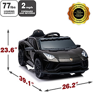 u URideon Kids Ride On Police Car, 12V Electric Sports Car Toys with Remote Control, Siren, Flashing Light,Music,Battery Powered (Black)