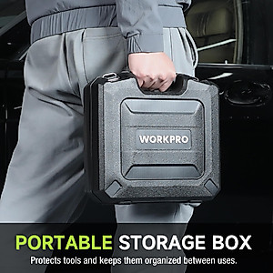 WORKPRO Cordless Impact Wrench 1/2 inch, 20V Brushless Impact Gun, High Torque 370 Ft-Lbs (500N.M), Variable Speeds, with 4.0 Ah Battery, Fast Charger, 4 Impact Sockets and Storage Case