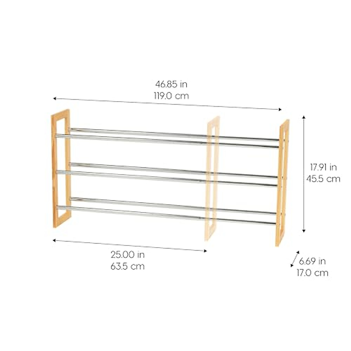 IRIS USA 3-Tier Shoe Rack, Up to 15 Pairs, 25" - 46"L Extendable Shoe Shelf, for Entryway Mudroom, Extendable Shoe Organizer for Closet, Stackable Shoe Storage, Metal Shoe Shelf for Small Space