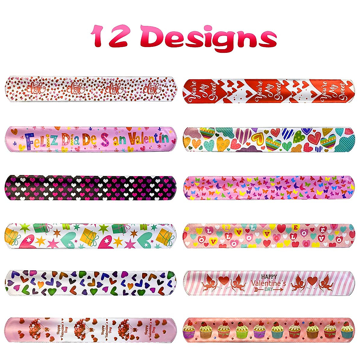 JoFAN 48 PCS Valentines Slap Bracelets Toys for Kids School Class Classroom Valentines Day Cards Gifts Prizes Party Favors