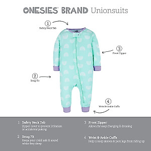 Onesies Brand Baby Girl's 3-Pack Snug Fit One-Piece Cotton Pajamas, Rainbows, 12 Months