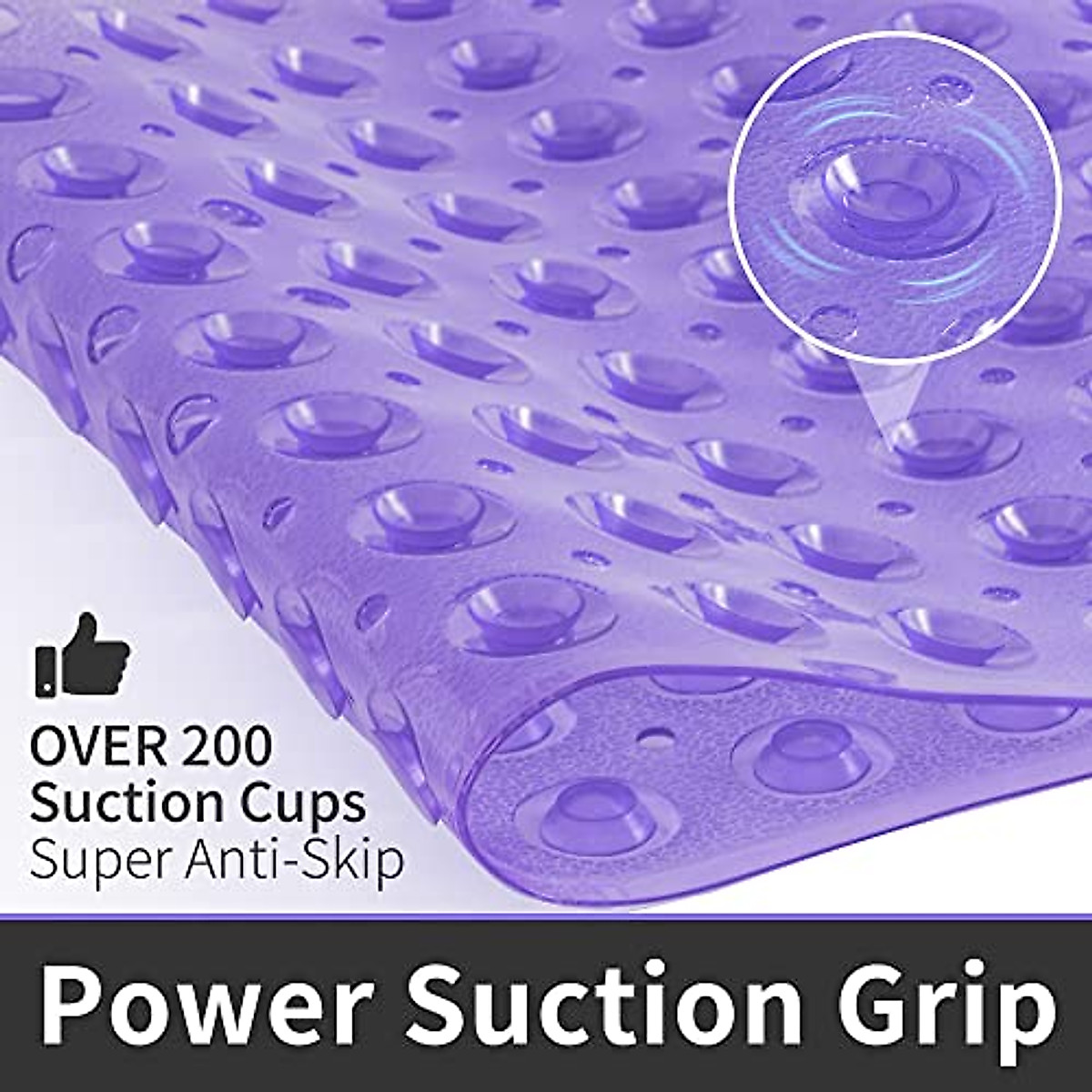ROSMARUS Shower Mat Extra Long 16” x 39” Non-Slip Bath Mat for Tub with Suction Cups and Drain Holes Bathtub Mats for Kids, Baby, Bathroom Shower Floor Mat Anti Slip Bathtub Accessories, Purple
