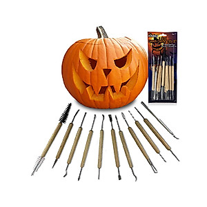 Halloween Pumpkin Carving Tool Kit – Heavy Duty Knife Sets Jack-O-Lantern Halloween Sculpting, Decorating Carve for Kids & Adults, 11 Double Sided Pieces with 21 Tools