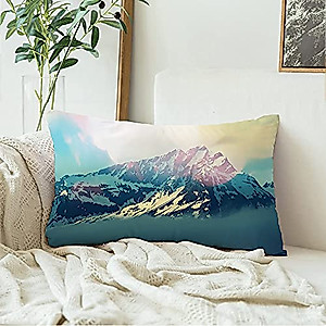 Decorative Throw Lumbar Pillow Cover Tourism Alaska Mountain Sun Mountaineering Misty Peak Landscape Nature Natural Trek Parks Outdoor Soft Velvet Cushion Cover Pillowcase 12" x 20" for Couch Sofa