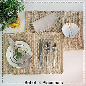 Chardin Home Eco-Friendly Natural Jute/Hemp Placemats 13''x''19, Set of 4 Natural/Beige Table Mats | Perfect for Holidays, Thanksgiving, Christmas, or Everyday Meals
