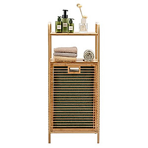 Giantex Laundry Hamper Tilt-Out Laundry Linen Hamper Bamboo Freestanding Clothes Basket W/Shelf & Removable Liner, Storage Laundry Shelf for Bathroom Living Room Bedroom, 16’’x13’’x37.5’’(L x W x H)