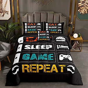 ROWADALO 6 Pieces Gaming Bedding Set for Boys Gamer Comforter Set Full Size,Game Controller Comforter for Boys Kids Teen 3D Gamepad Microfiber Bedding Sets 6 Pieces Bed in A Bag Sets-H5008,Full