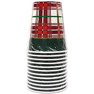 Hannah K. Signature Collection Hot/Cold Party Paper Cup-9oz | Christmas Plaid | Pack of 12 Cup, 9 oz. Cup/12 ct, Green, Red, Gold