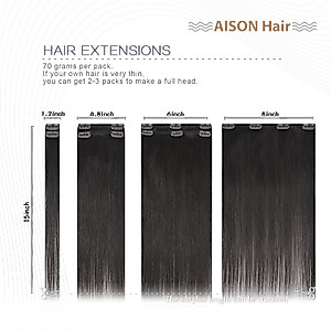 Aison Dark Brown Clip in Hair Extensions Real Human Hair 70G Remy Human Hair Clip in Extensions Soft Silky Straight for Women 7pcs 16clips 18 Inch Brown Hair Extensions