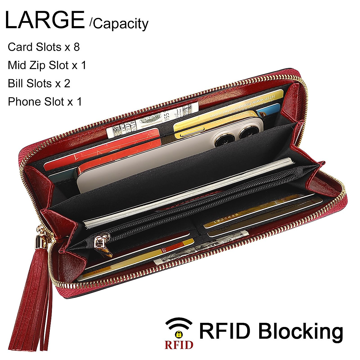 PIJUSHI Leather Wallets For Women Floral Wristlet Wallet Card Holder Purse (91853 Red)