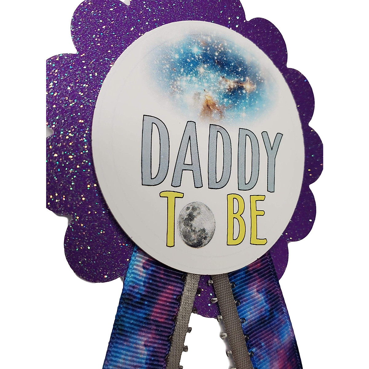 2 Mommy & Daddy to Be Button Pins Galaxy Baby Shower It's a Girl Boy for parents to wear, Purple Glitter Sprinkle