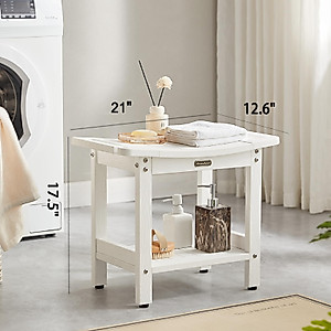 Waterproof Shower Bench, White Poly Shower Stool for Shaving Legs, Shower Chair Seat with Handles & Shower Head Holder, Plastic Bathroom Bench with Adjustable Feet for Inside Shower, Non-Slip