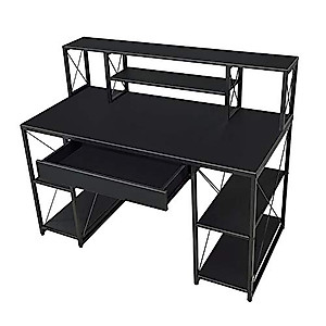 SSLine Computer Desk with Drawer and Hutch Wood&Metal Home Study Writing Table w/Open Shelves Modern Simple PC Laptop Desk Office Workstation - Black /47" L x 24" H x 41" H