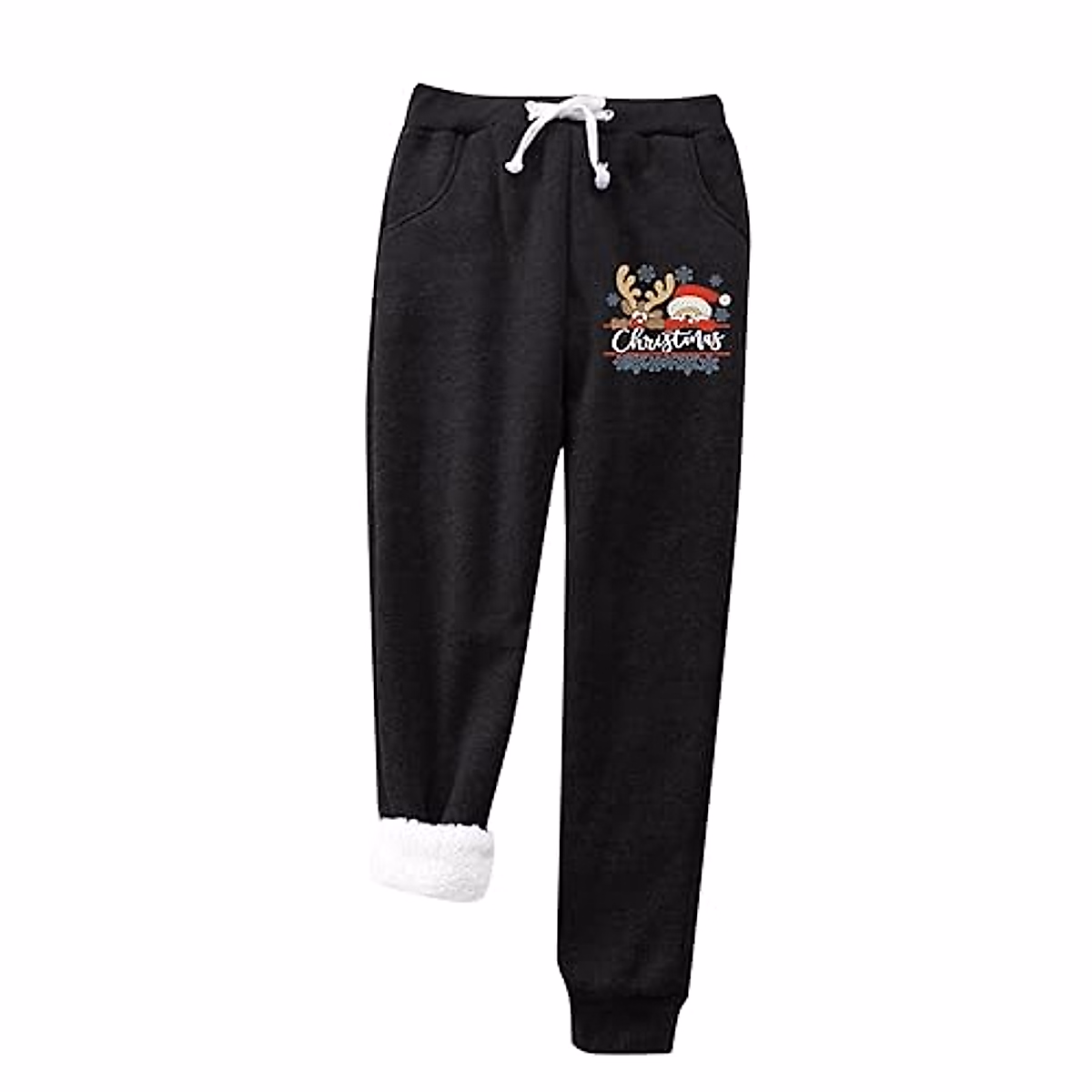 Womens Wide Leg Sweatpants,High Waisted Sweatpants for Women Christmas Santa Claus Print Elastic Waisted Fleece Sweatpants Casual Drawstring Bottoms Snowman Print Black XL