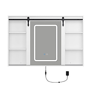 Lovinouse Medicine Cabinet for Bathroom with LED Mirror & Sliding Doors, Extra Large Wall Mounted Storage Cabinet w/ 9 Shelves & Anti-Fog Function, 47.2 X 31.5 Inch, White