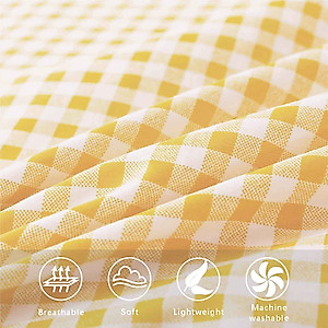 ETDIFFE Yellow Comforter Set Queen Size, 3 Piece Farmhouse Gingham Grid Bed Set - Soft and Lightweight Buffalo Checkered Plaid Microfiber Down Alternative Comforter (90x90) for Kids Girls