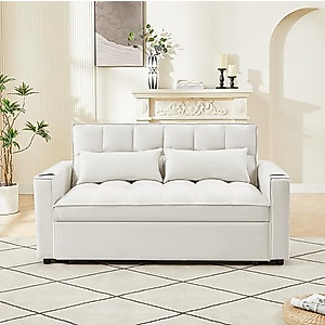 ERYE 64" W Oversized Loveseat Sofa Convertible Spacious Full Size Sofabed with Cupholders, Pull Out Couch Bed,USB Charging Ports and Storage Pockets for Home Apartment Office Living Room