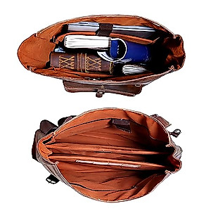 Gbag (T) Leather Vintage Roll On Laptop Backpack Rucksack Travel Bag Best Rucksack for Work Brown Leather Roll Top Backpack Laptop Bag for Men and Women