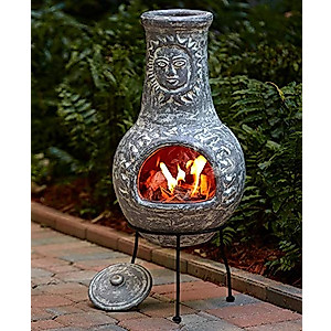 Outdoor Clay Chiminea Fire Pit (Stone Gray)