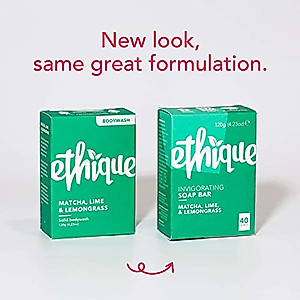 Ethique Invigorating Matcha, Lime, & Lemongrass Soap Bar - Body Wash for All Skin Types - Plastic-Free, Vegan, Cruelty-Free, Eco-Friendly, 4.23 oz (Pack of 1)
