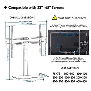 Universal TV Stand Base, Table Top Stand for 32-65 inch LCD LED OLED TVs, Height Adjustable TV Mount Stand with Glass Base Holds up to 99lbs, Max.VESA 600x400mm