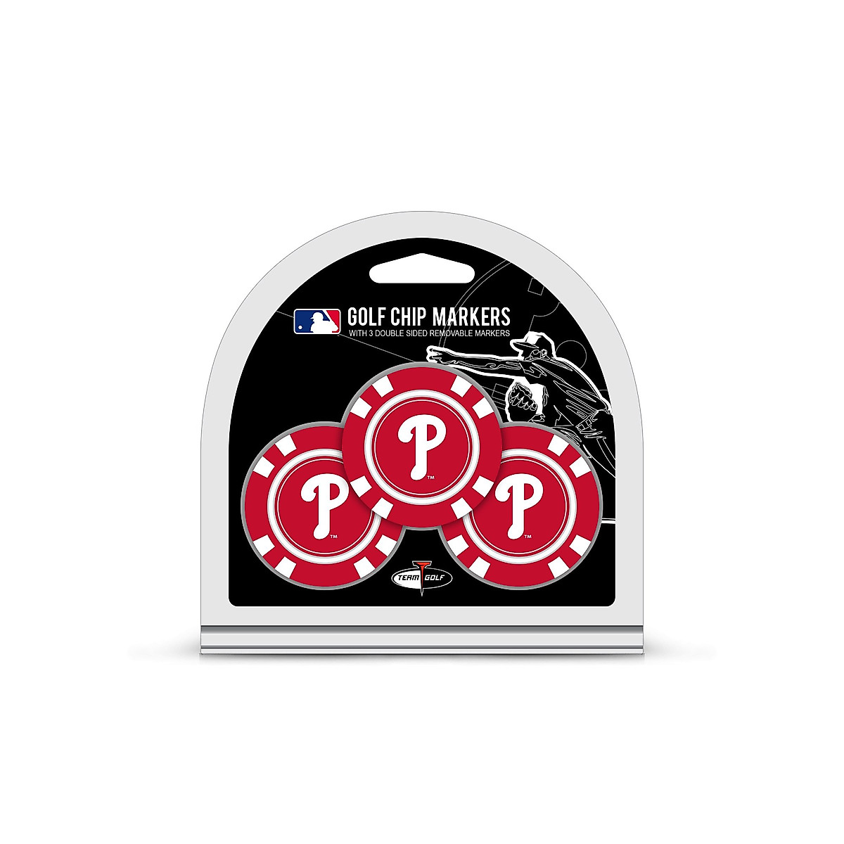 Team Golf MLB Philadelphia Phillies 3 Pack Golf Chip Ball Markers, Poker Chip Size with Pop Out Smaller Double-Sided Enamel Markers