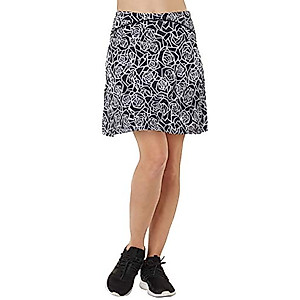 slimour Women Print Golf Skirt Travel Skirts with Pocket Swim Skirt High Waist with Shorts Black Rose XL