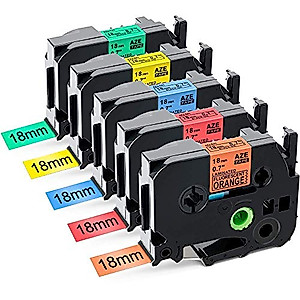 Compatible 18mm Label Tape Replacement for Brother Ptouch TZe-241 TZe-141 Label Tape Bundle with Multicolor Label Tape, 0.7" x 26.2', Black on White/Clear/Orange/Red/Blue/Yellow/Green (Total 9-Pack)