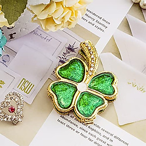 YU FENG Four Leaf Clover Trinket Boxes Hinged Jeweled Enameled Decorative Flower Jewelry Ring Holder Box Collectible
