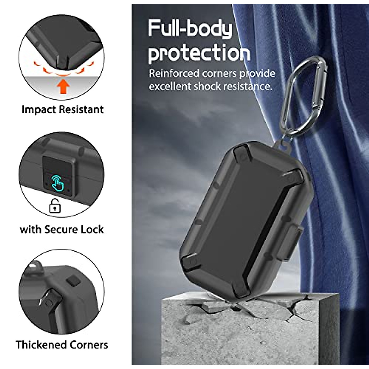 TOLUOHU Case for Bose QuietComfort Earbuds Case with Lock, Shock-Absorbing Protective PC+TPU Security Lock Case Cover Compatible with Bose QuietComfort Earbuds for Men Women with Keychain (Black)