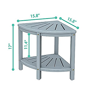 Bamfan Bamboo Corner Shower Bench Waterproof Stool with Space-Efficient Storage Shelf - Shower Stool Seat for Indoor or Outdoor Use(Bluish Grey)